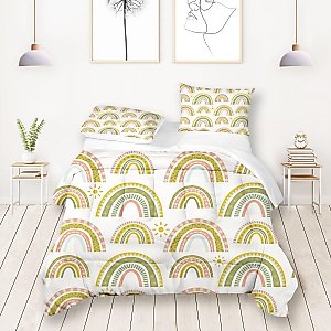 TBUEKLI Queen Rainbow Beding Set Colorful Rainbow Print Comforter Set for Kids Boys Girls Children Nursery Cute Cartoon Sun Down Alternative Duvet Insert Soft Decor Bedroom Collection 3Pcs