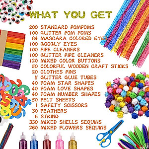 INFLORAL 1600+ Set Decorative toy mobiles and plush toys for Children made of felt/Bendable toys for Kids - Craft Accessories for Toddlers Googly Eyes Pipe Cleaners Poms Feathers Buttons Sequins