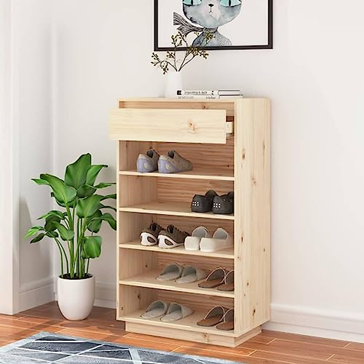 VRAXO Shoe Cabinet 23.6"x13.4"x41.3" Solid Wood Pine,Shoe Racks & Organizers-36.19lbs