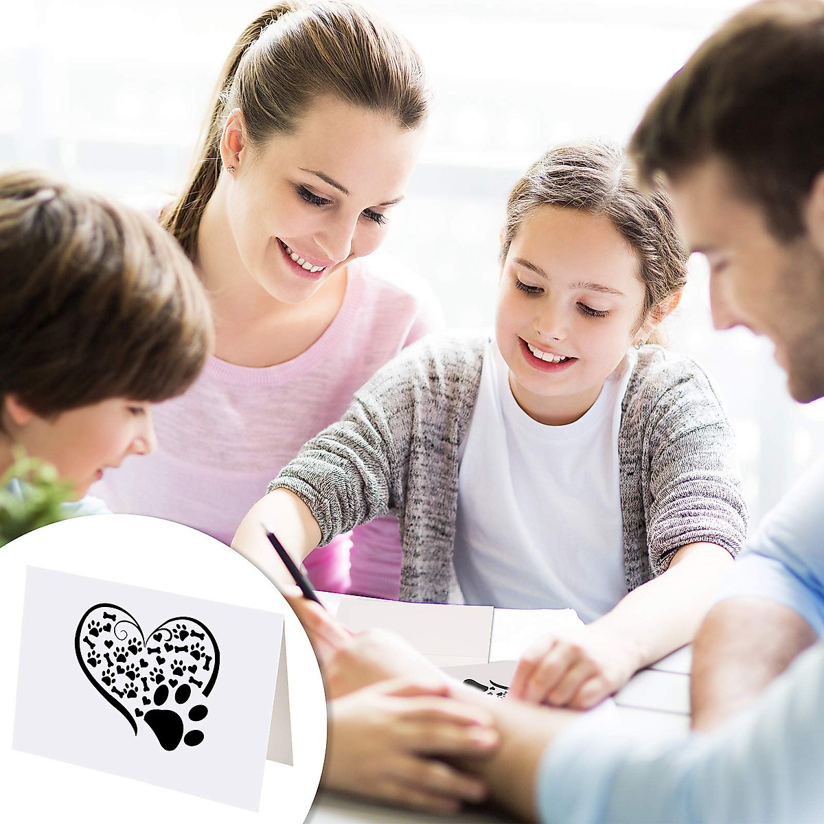 48 Pcs Paw Printed Note Cards Set, 24 Paw Printed Note Cards Heart Paw Thank You Card Paw Print Blank Greeting Card with 24 White Envelopes Animal Lovers Pet Shop Pet Birthday Party (Black and White)