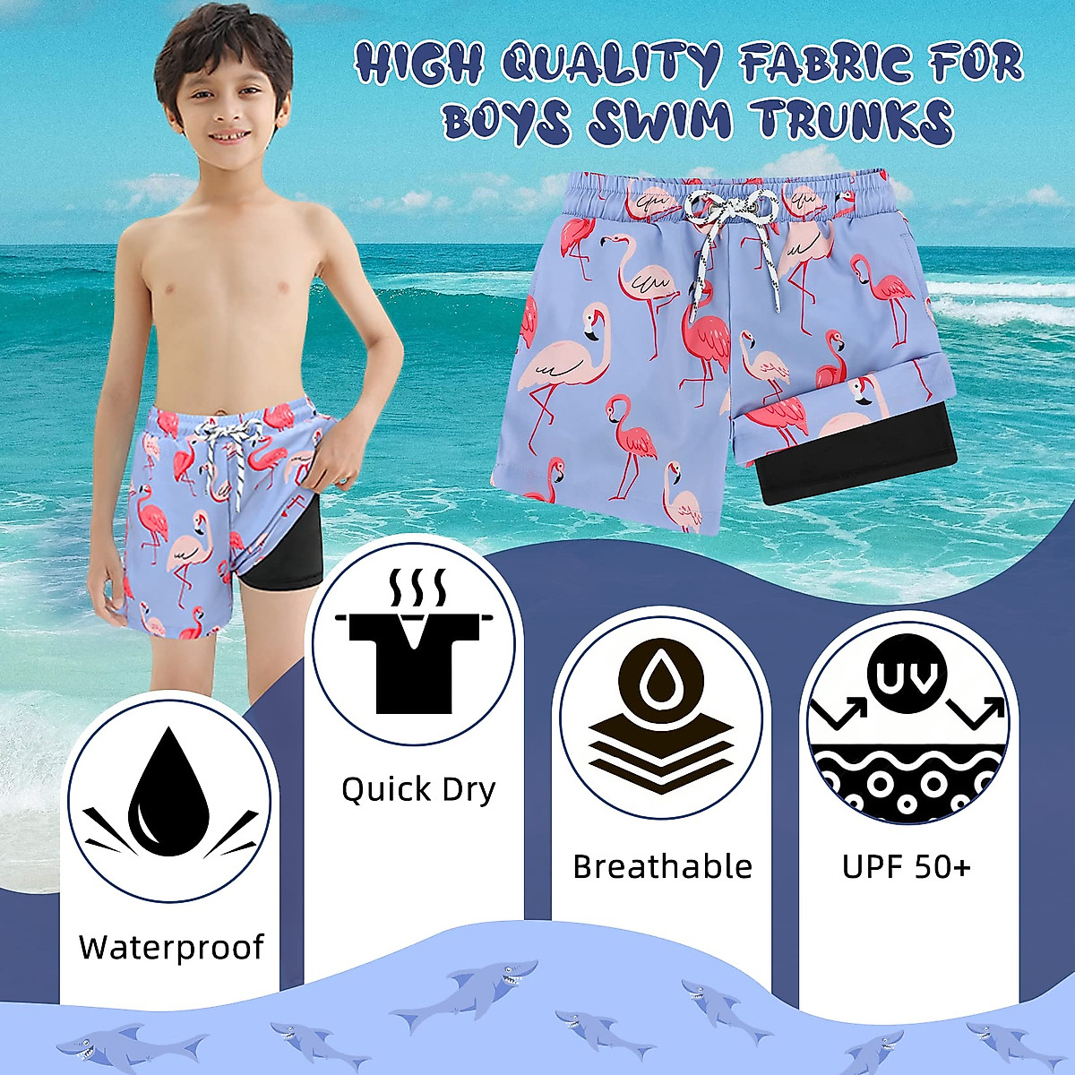 Century Star Boys Swim Trunks with Compression Liner Quick Dry Boys Bathing Suit Toddler Swim Trunks Beach Board Shorts Swimwear Games Console 6-7 Years