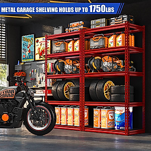 REIBII 72"H Garage Shelving Heavy Duty Storage Shelves Adjustable Garage Storage Shelves 1750LBS 5 Tier Metal Shelving Unit for Storage Shelving Storage Rack 72"H x 16.8"D x 31.8"W Red Black 2 Pack