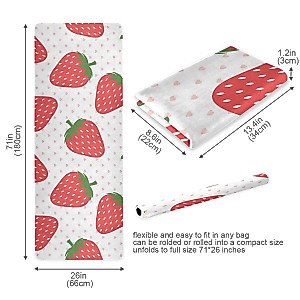 Qilmy Strawberry Yoga Mat Non-Slip Foldable Sweat Absorbent Travel Yoga Mat with Carrying Bag for Yoga, Pilates, Exercise, Workout, Bikram and Hot Yoga 71 x 26 Inch