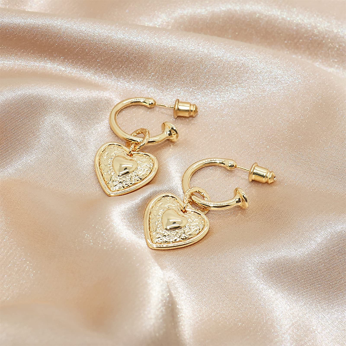 18k Gold Heart Earrings 925 Silver Needles, Lightweight Thick Open Mouth Hoop | Women's Gold Hoop Earrings