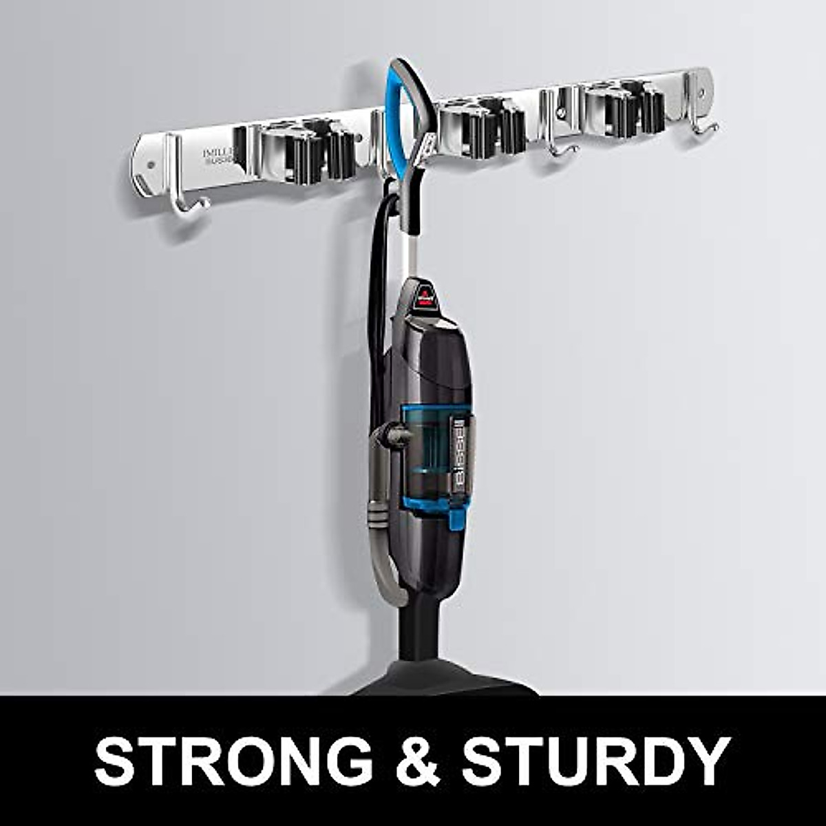 IMILLET Broom and Mop Holder Wall Mounted, Stainless Steel Broom Holder Mop Holder Self Adhesive Heavy Duty Hooks Storage Organizer for Home Laundry Room Garden Garage（3 Racks with 4 Hooks）