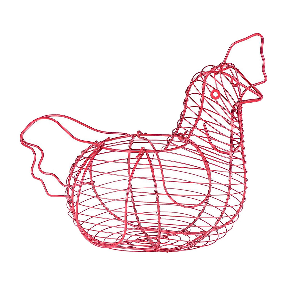 MERIGLARE Rustic Storage Basket Metal Wire Hen Shaped Snack Fruit Egg Basket Pink Wire Holder with Handles for Kitchen