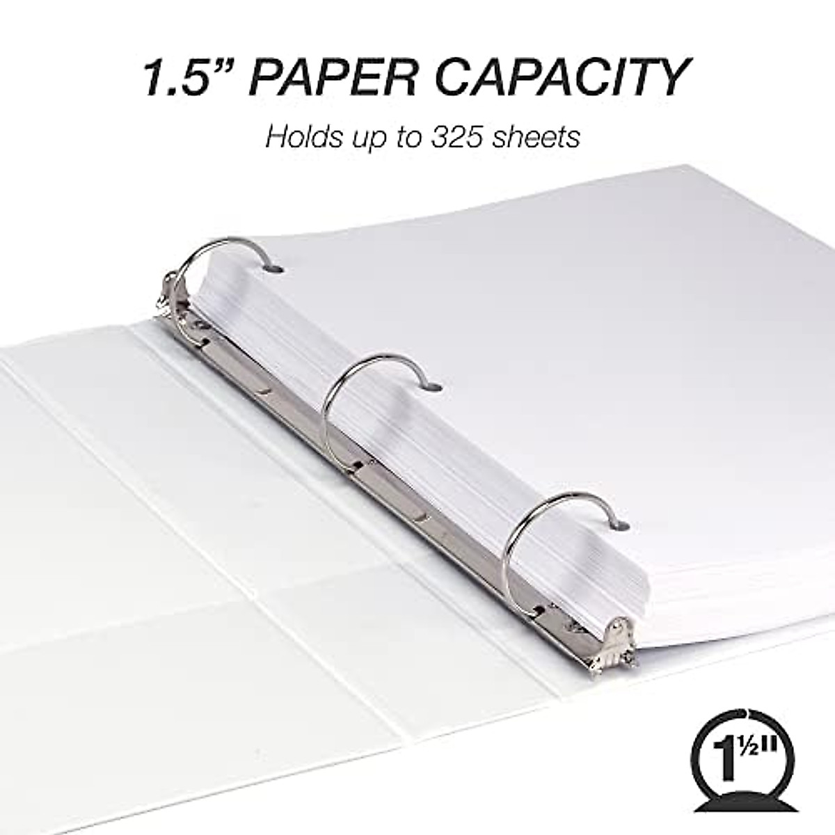 Samsill 1.5 Inch 3 Ring Binders, Made in USA, Economy Round Ring, Clear View Cover, 325 Sheet Capacity - for School, Home, Office - White, 4 Pack