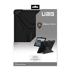 URBAN ARMOR GEAR Surface Pro 9 Shockproof Case, Black (Kickstand/Pen Holder/Genuine Type Cover Compatible/Easy Grip Material) UAG-SFPRO9-BK