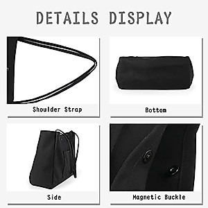 LUPBOK Women Canvas Tote Bags Fashion Travel Bag Casual Hobo Bags Large Handbags Work Shoulder Bag,Black