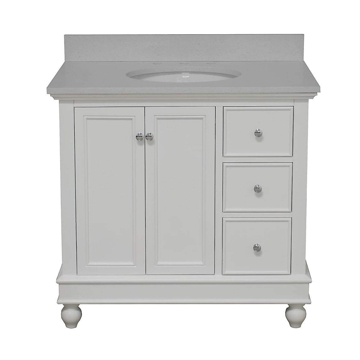 Bella 36-inch Bathroom Vanity (Quartz/White): Includes White Cabinet with Stunning Quartz Countertop and White Ceramic Sink