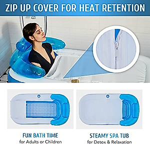 CO-Z Inflatable Bathtub with Electric Air Pump and Bath Pillow Headrest, Portable Blow Up Bath Tub for Adults, Outdoor or Indoor Freestanding Foldable Spa Tub with Cover Drainage Hose Cup Holder, Blue