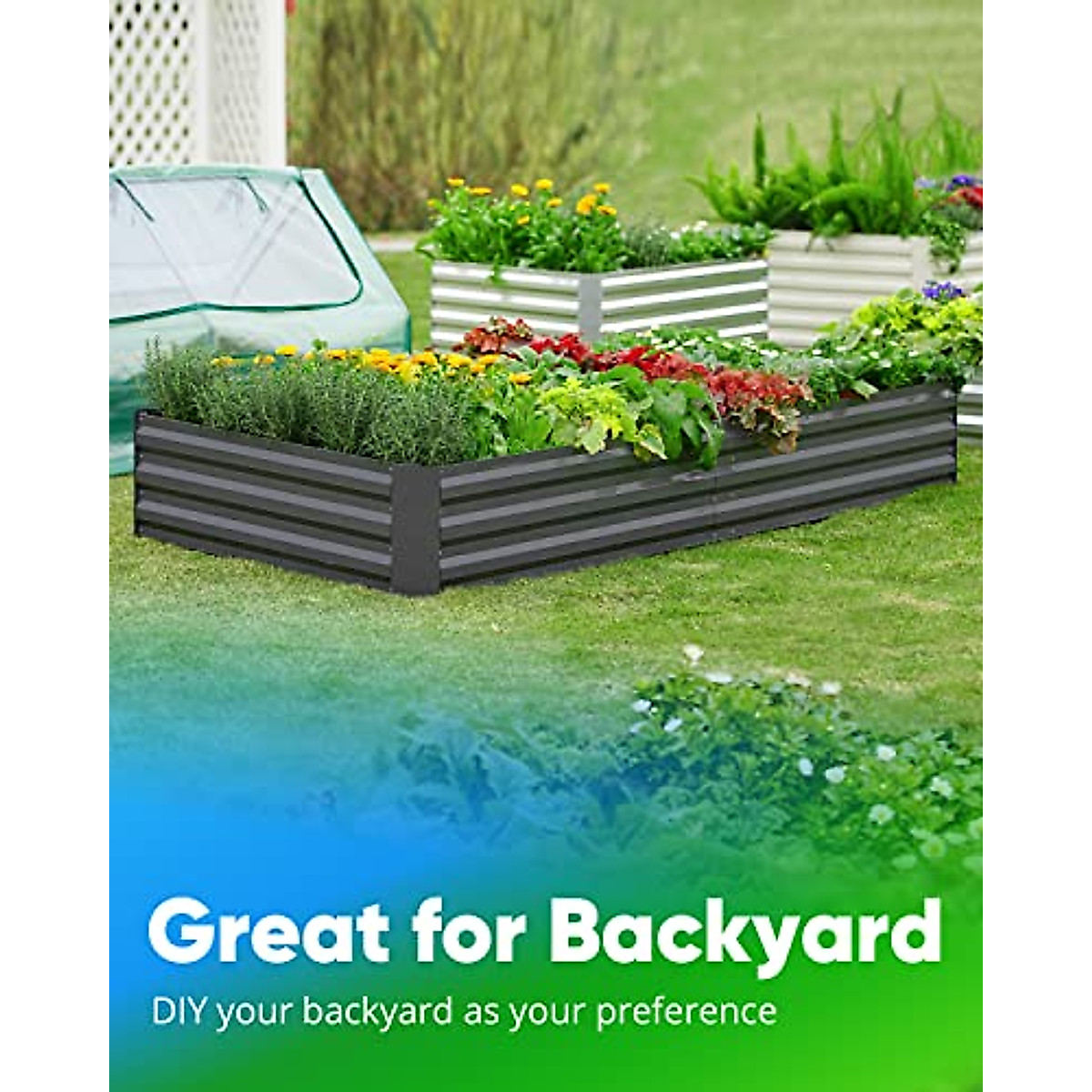 Quictent Galvanized Raised Garden Bed 6x3x1ft Thickened Metal Planter Box Hold 18cft Soil for Vegetables Corner Protector Bottomless Flowers Herbs Backyard Patio Tomato Cage Weed Barrier Included