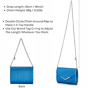 Ava&Lina Clutch Purse for Women, Silver Quilted Clutch, Adjustable Chain Quilted Crossbody (Royal Blue)