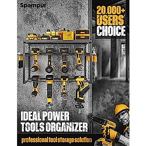 Spampur Power Tool Organizer, 8 Drill Holders Wall Mount, 3 Layer Heavy Duty Metal Storage for Garage Organization, Tools Storage with Hooks, Screwdriver Hammer Holder, Father's Day Men Gifts