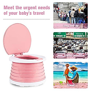 Children's Folding Toilet Portable Folding Toilet Seat Boys & Girls Foldable Potty Chair Seat Toddler Potty Training Seat (Pink)