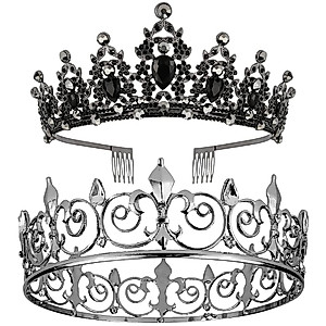 AOPRIE King & Queen Artemis Tiara and Crown for Women Men Crystal Hair Accessories for Wedding Prom Bridal Birthday Party Halloween Costume Christmas Gifts Black Princess Tiara for Girls Boys