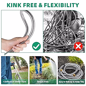 Garden Hose 100 ft - Water Hose 100 ft Metal Garden Hose Stainless Steel Flexible Garden Hose Collapsible and No Kink Water Pipe Outdoor Hose
