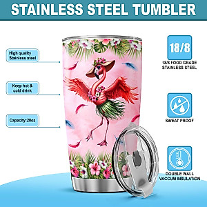 Tumblers Handle Steel Flower Hot Coffee Stainless Floral Insulated, Flamingo Gifts, Tumbler 20 Oz With Lid And Straw, Flamingo Just A Girl