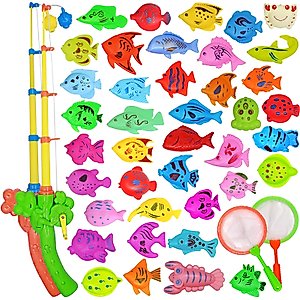 Magnetic Fishing Game Bath Toys for Kids Ages 4-8, 2 Fishing Poles 2 Fishing Nets and 38 Floating Magnet Ocean Sea Animals Bathtub Toys for Kids Toddlers Toys