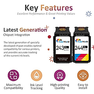 ColoWorld Remanufactured Ink Cartridge Replacement for Canon PG-243 CL-244 PG-245XL CL-246XL for Pixma MX492 MX490 TR4520 MG2522 MG2922 MG2520 MG2920 MG3022 iP2820 TS202 Printer (1 Black 1 Color)