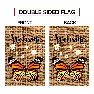 EDDERT Welcome Monarch Butterfly Garden Flag Butterfly lovers Burlap Vertical Double Sided Yard Flags, Keep Flying if You Have Wings Outdoor Indoor Lawn Home for Personalized Decor 12.5x18 Inch