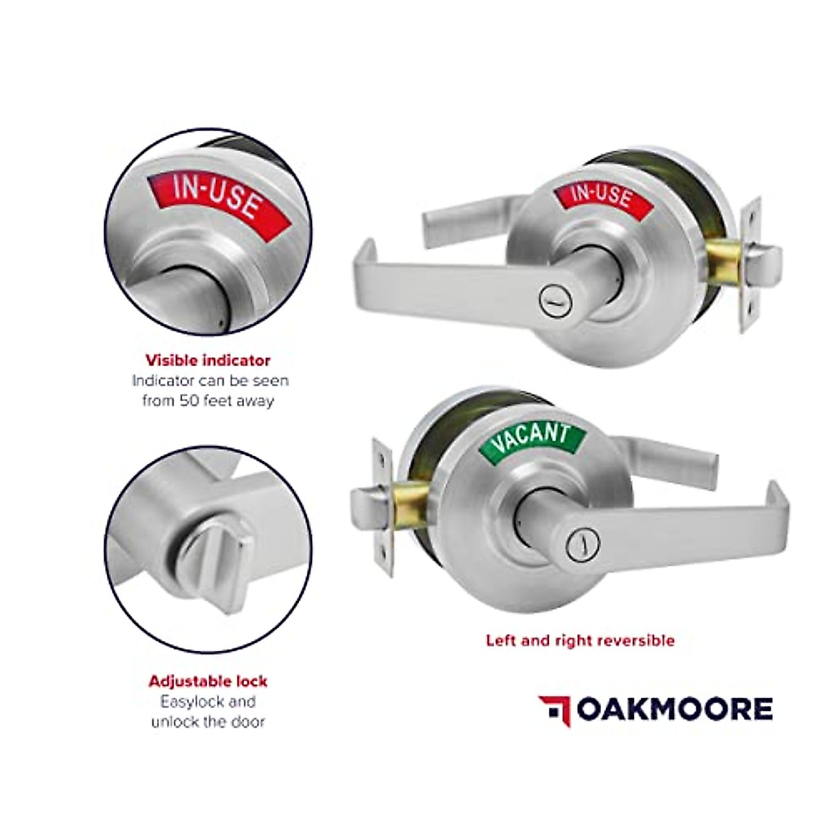 Commercial Grade Bathroom Door Lock with Occupancy Indicator - See Occupied Vacancy or Engaged Status On Public Restroom Toilet - with Deadbolt Locks