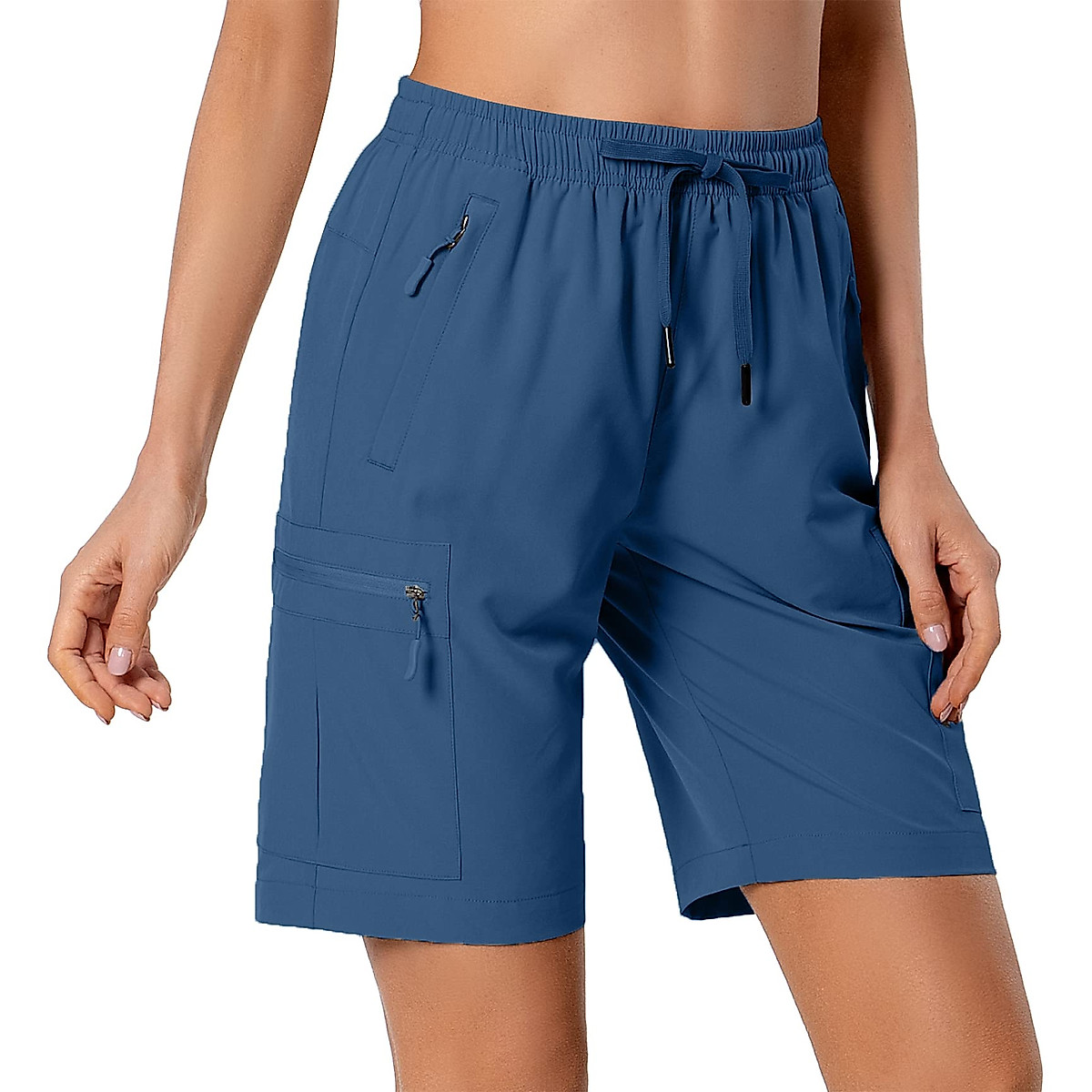Women's Lightweight Hiking Cargo Shorts Quick Dry Athletic Shorts for Camping Travel Golf with Zipper Pockets Water Resistant Blue