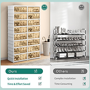 YITAHOME 8 Tiers-32 Pairs Easy Assembly Shoe Rack with Magnetic Doors, Foldable Shoe Storage Boxes for Closet, Collapsible Shoe Cabinet Sneaker Organizer for Entryway, Living Room, Closet (White)