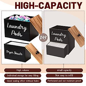 Dandat 3 Pcs Dryer Sheet Holder Laundry Pod Holder Scent Booster Container Set with Scoop Rustic Wood Dryer Sheet Container Laundry Pods Container Laundry Beads Dispenser for Storage (Black)