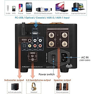 Nobsound B100 Bluetooth 5.0 Tube Amplifier USB DAC Coax/Opt Integrated Power Amp