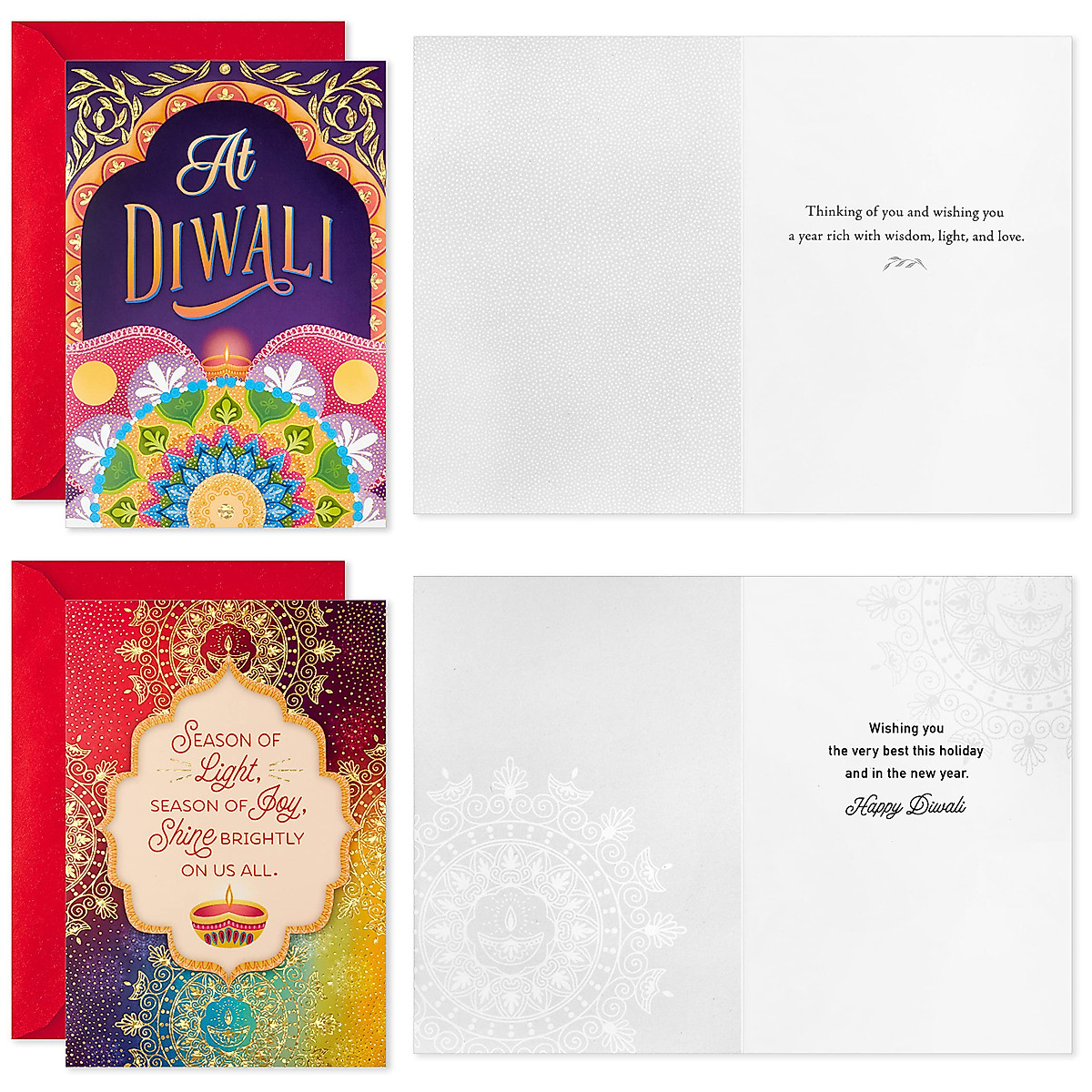 Hallmark Golden Thread Diwali Card Assortment, Happy Diwali (16 Cards with Envelopes)