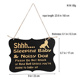 WINOMO Shhh Sleeping Baby Door Sign Do Not Disturb Sign Baby Room Hanging Wooden Decorative (Black)