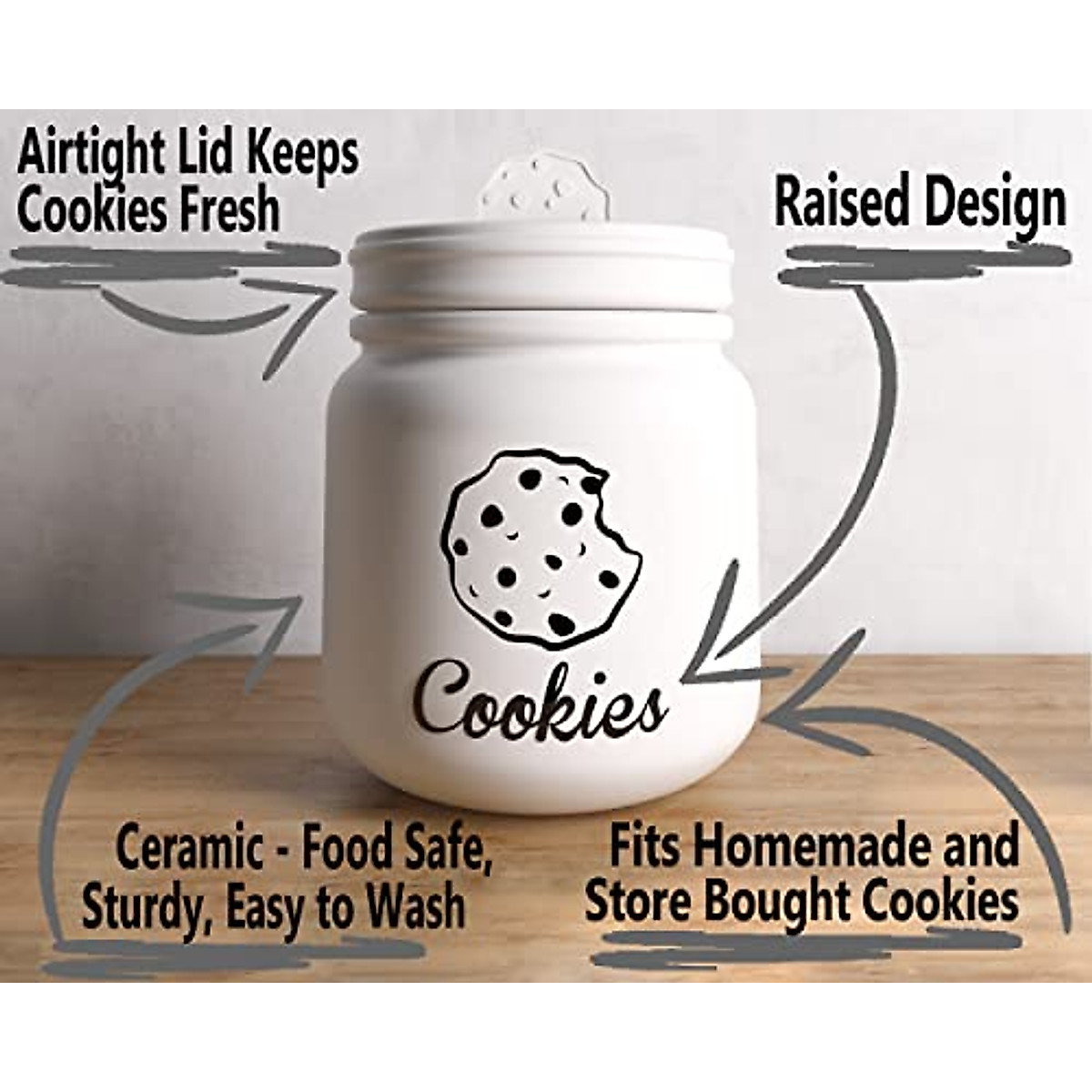 Airtight Cookie Jar - 6"W x 8"H Matte White Ceramic Cookie Jars for Kitchen Counter - Large Cookie Jar with Airtight Lids - Farmhouse Cookie Jar Airtight Lid - Big Cookie Containers with Lids Airtight