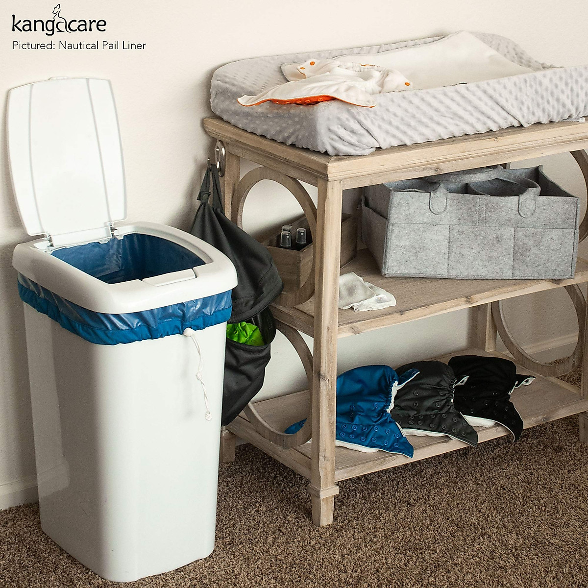 Kanga Care Seam Sealed Drawstring Reusable Diaper Pail Liner Large Barrel Shape 26" height x 51" top x 33" base | Peacock