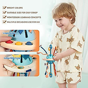 Mcostar Baby Toys Montessori,Silicone Pull String Interactive Toy,Educational Toys,Food-Grade Sensory STEM Teething Toys, Motor Skills,Tactile Stimulation,Gifts for Infants Toddlers Boys Girls