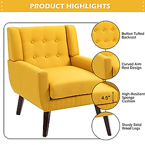 UIXE Accent Chairs Set of 2, Modern Living Room Arm Chair Button Tufted Armchair, Comfy Upholstered Club Lounge Sofa Seat Reading Chair Bedroom Side Seating for Home Office (Yellow)
