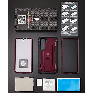 Poetic Revolution Case for Samsung Galaxy S22 5G 6.1 inch, Built-in Screen Protector Work with Fingerprint ID, Full Body Rugged Shockproof Protective Cover Case with Kickstand, Maroon Red