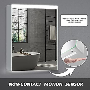 ExBrite LED Lighted Bathroom Medicine cabinets with Mirror,24 x 30 inch Mirror Medicine Cabinet,Aluminum Frame,3-Layer Storage Shelves,Infrared Sensor Switch,Dimmable(Right Opening Door)