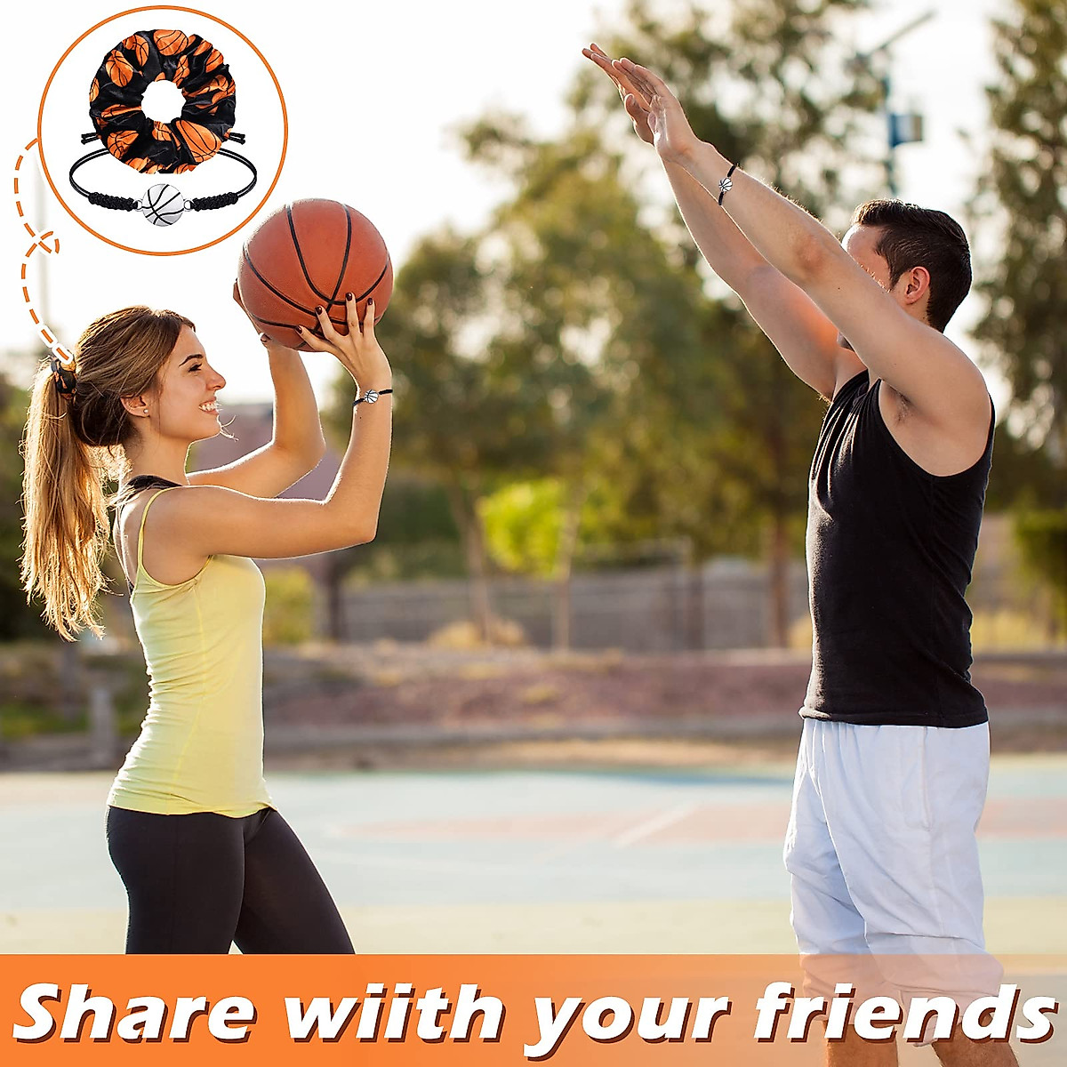 10 Pieces Adjustable Sport Hair Scrunchies and Bracelets for Teen Basketball, Volleyball, Soccer, and Softball Players