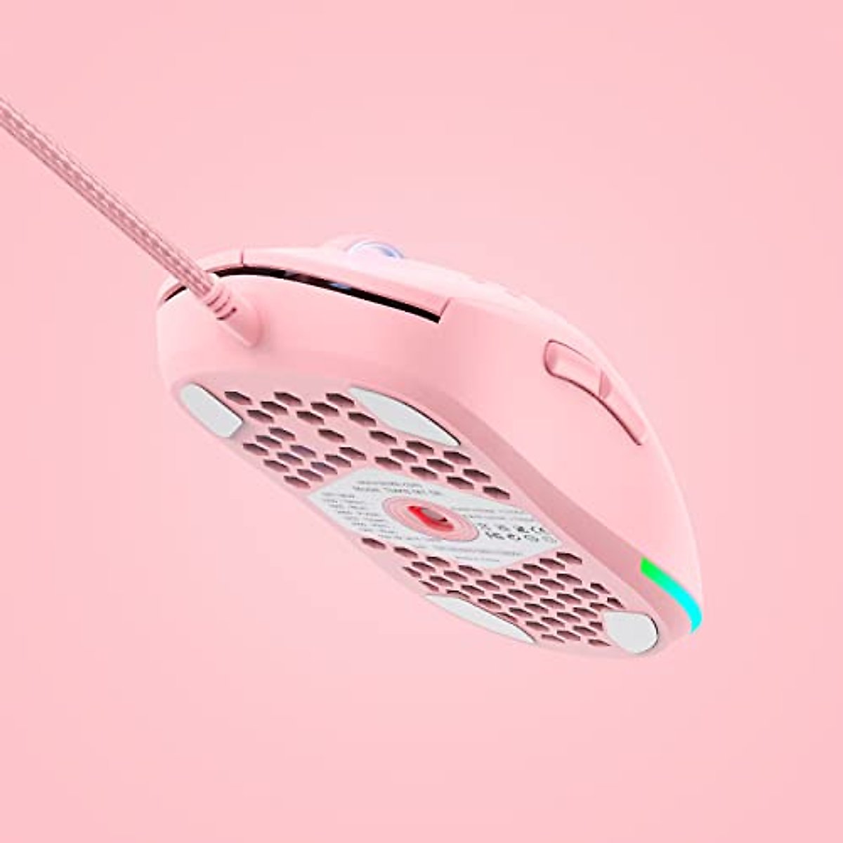 TMKB Falcon M1SE Ultralight Honeycomb Gaming Mouse, High-Precision 12800DPI Optical Sensor, 6 Programmable Buttons, Customizable RGB, Drag-Free Paracord, Ergonomic Wired Gaming Mouse - Matte Pink