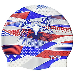 TYR American Eagle Silicone Swim Cap, RD/WHT/BLU, one Size