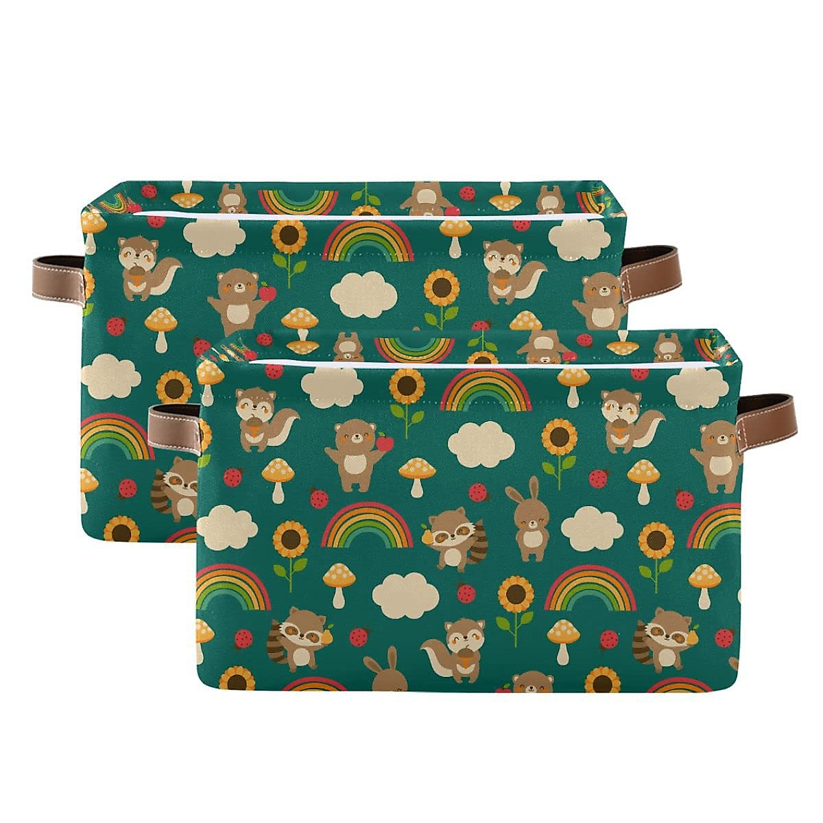 Cute Woodland Animals Pattern Rectangle Storage Basket Collapsible Storage Bin for Nursery Toys Books Waterproof Baskets for Closet Shelves Bedroom Decor