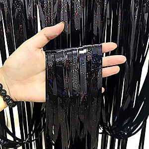 3 Pack Fringe Curtains Party Decorations,Tinsel Backdrop Curtains for Parties,Photo Booth Wedding Graduations Birthday Christmas Event Party Supplies (Black)