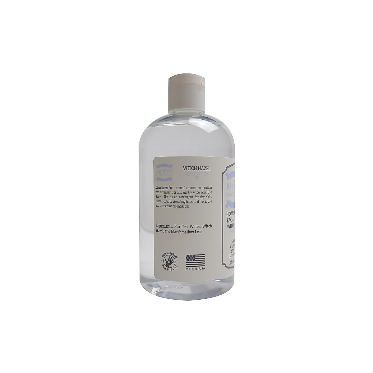 Oak & Sage Homeopathic Facial Toner Witch Hazel Unscented - 12oz Astringent, 100% Pure, No Alcohol, No Additives