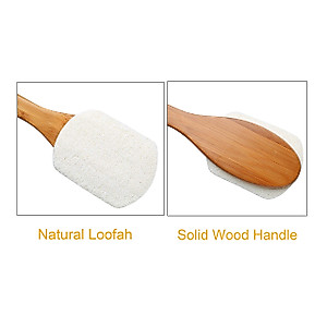 Leotruny 100% Natural Exfoliating Loofah with Long Wooden Handle Shower Back Brush (Off-White (1 Pack))