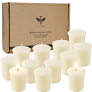 Pure White Beeswax Votive Candles-12 Pack Natural Votives Set for Home Room Decor Party Wedding Spa Gift