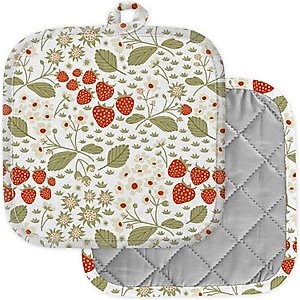 [Pack of 2] Pot Holders for Kitchen, Washable Heat Resistant Pot Holders, Hot Pads, Trivet for Cooking and Baking ( Strawberry Fruits Blossoms )