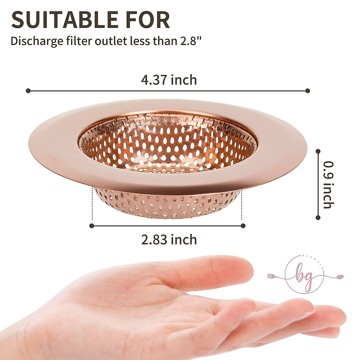 BLAGAIN 2PCS Kitchen Sink Strainer, Stainless Steel Sink Drain Strainer, Food Catcher for Most Sink Drains Basket, 4.5 Inch Diameter, Rose Gold