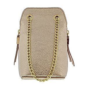 Pierre Cardin Gold Leather Curved Structured Chain Crossbody Bag for womens