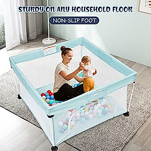 Babevy Foldable Baby Playpen Portable Baby Fence Play Yard for Babies and Toddlers with Gate, Indoor & Outdoor (Green)